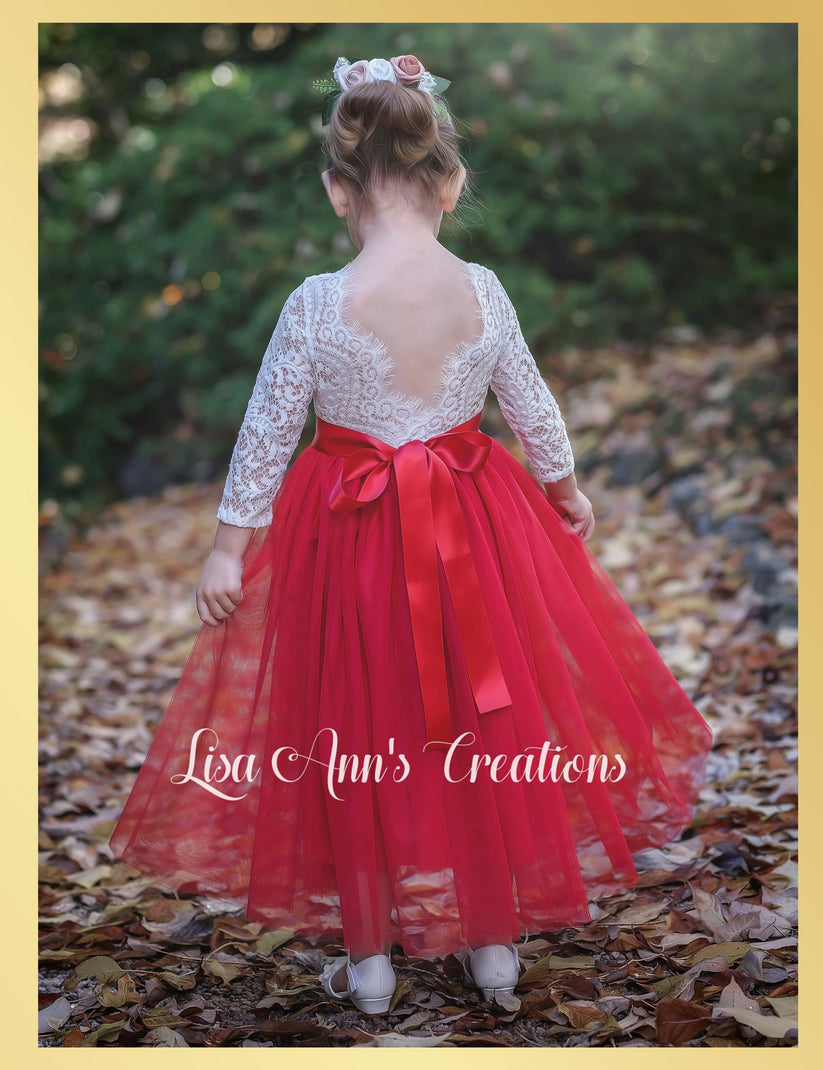 Scarlet Red Long Sleeve Dress for Flower Girl or Christmas – Lisa Ann's ...
